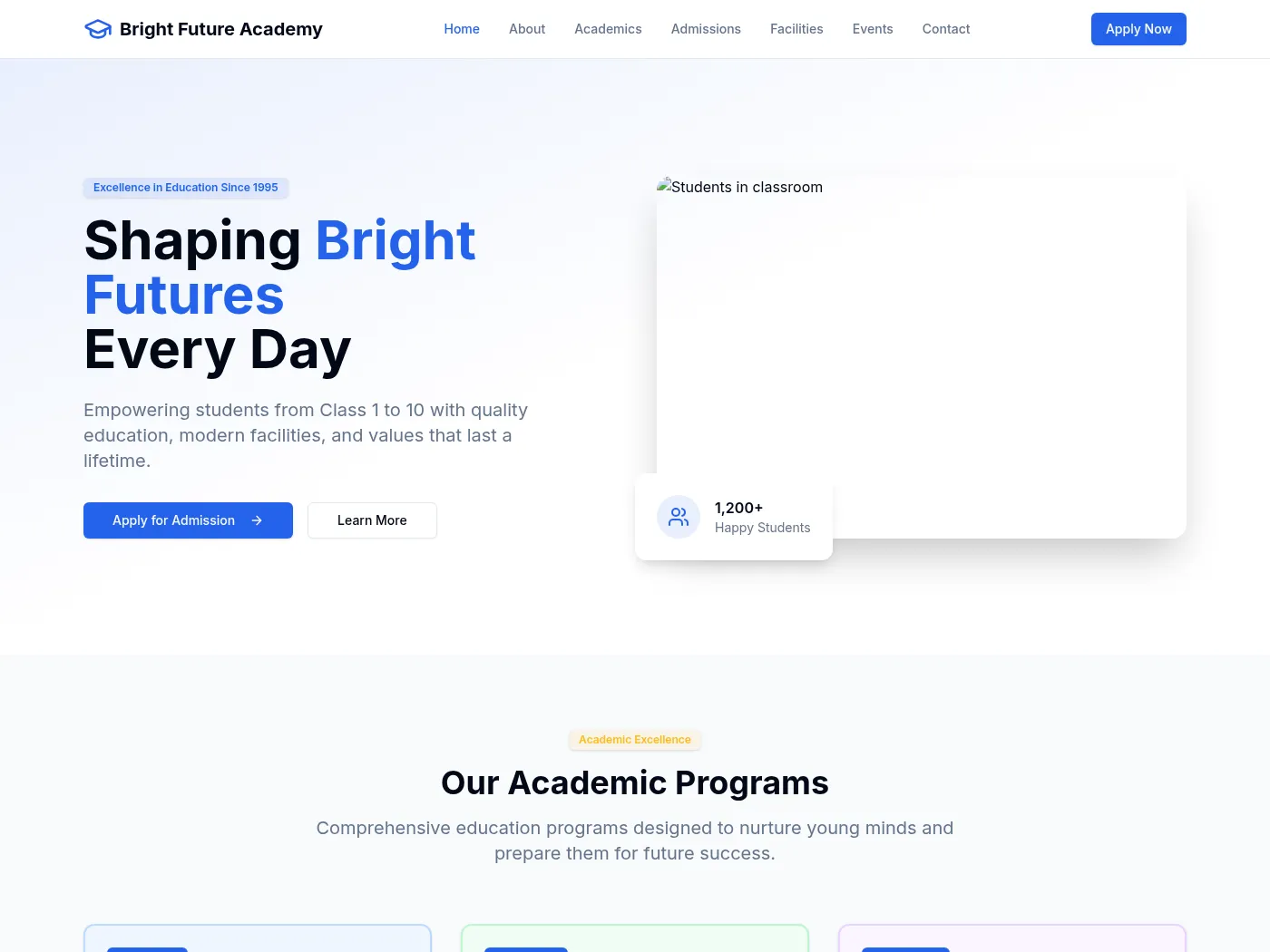 Modern School Website for Classes 1-10