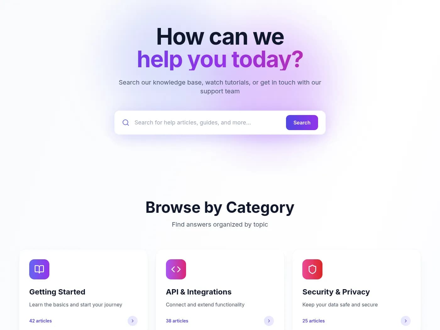 Modern Support Portal Landing Page