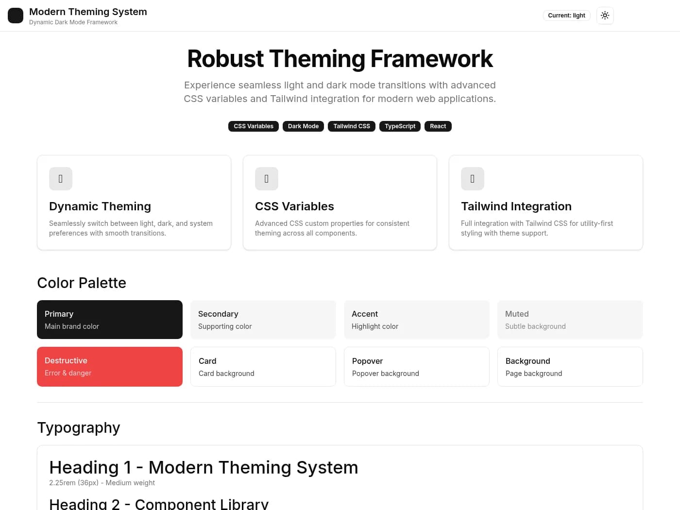 Modern Theming System with Dynamic Dark Mode