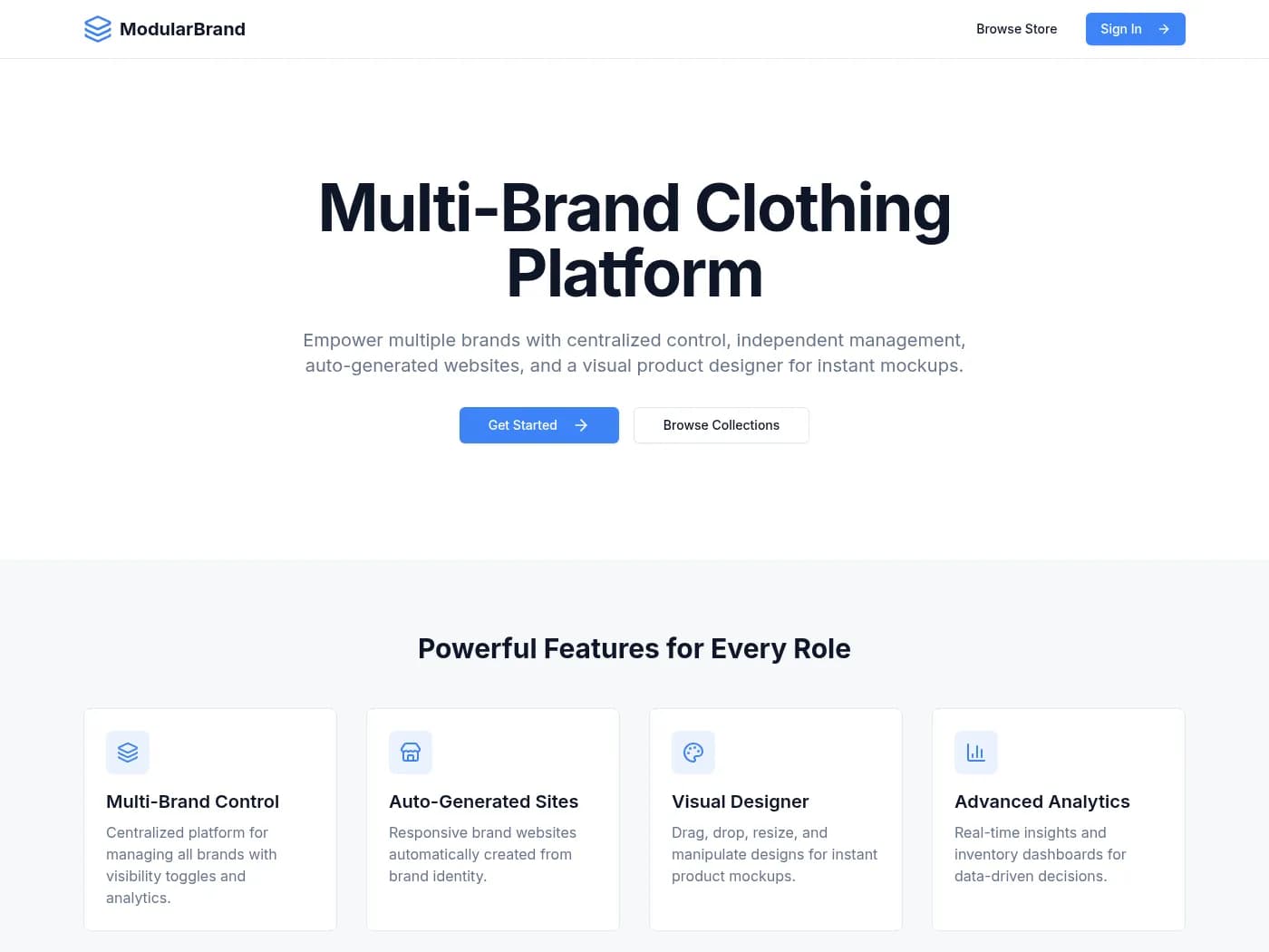 Modular Multi-Brand Clothing Platform with Dynamic Storefront and Visual Product Designer