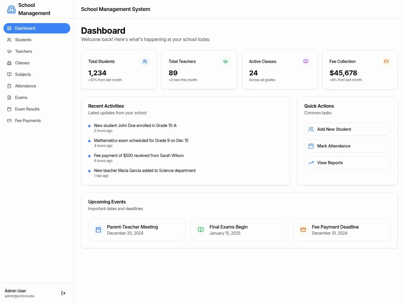Modular School Management System with React & Spring Boot