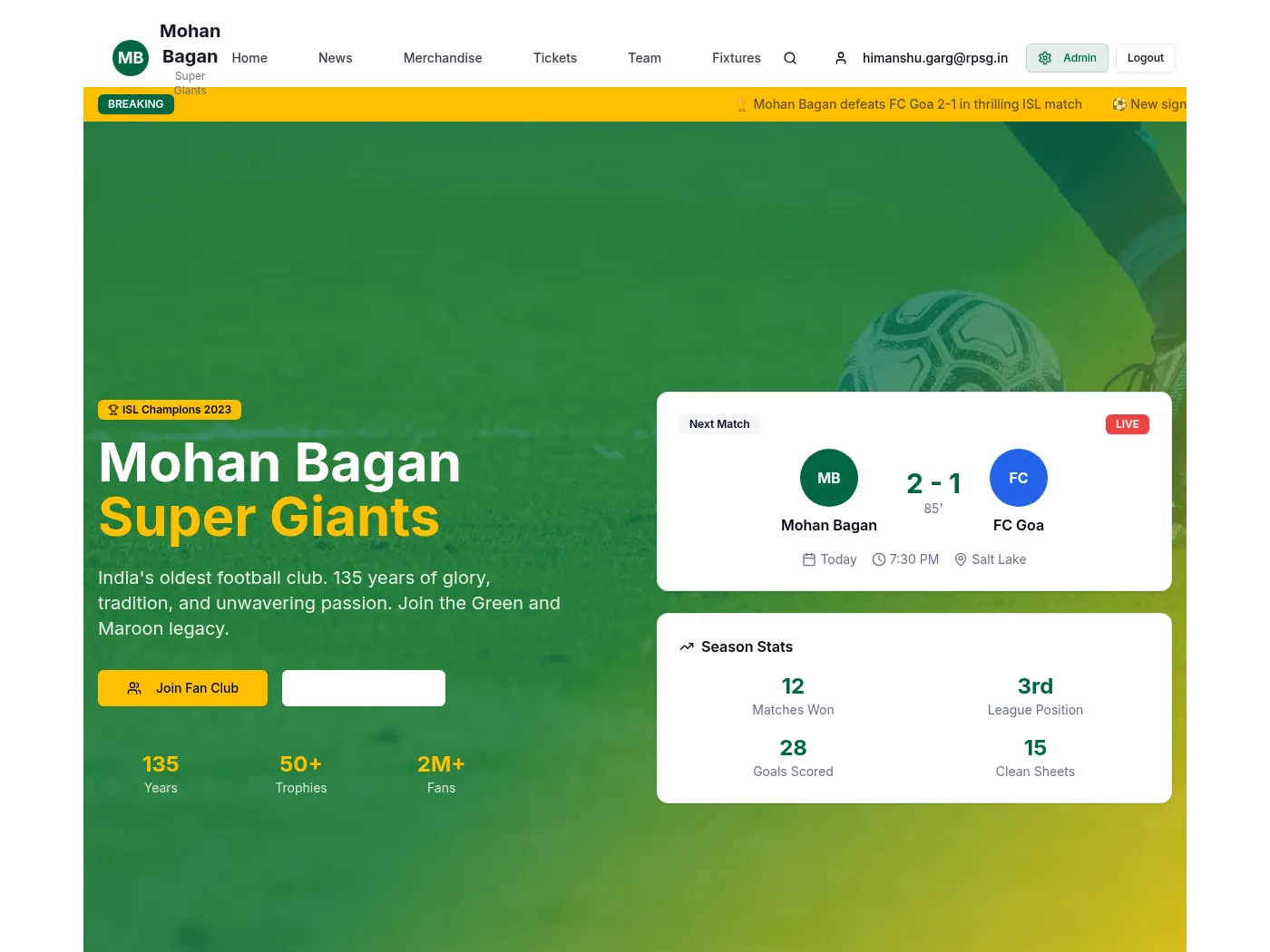 Mohan Bagan Super Giants Official Fan Portal