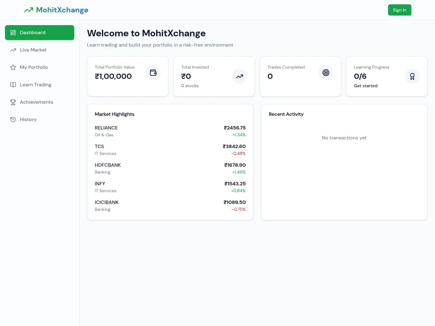 MohitXchange - Indian Stock Market Simulator & Learning Game