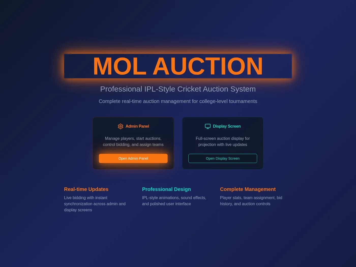 MOL Auction: Professional Real-Time IPL-Style Auction System for Colleges