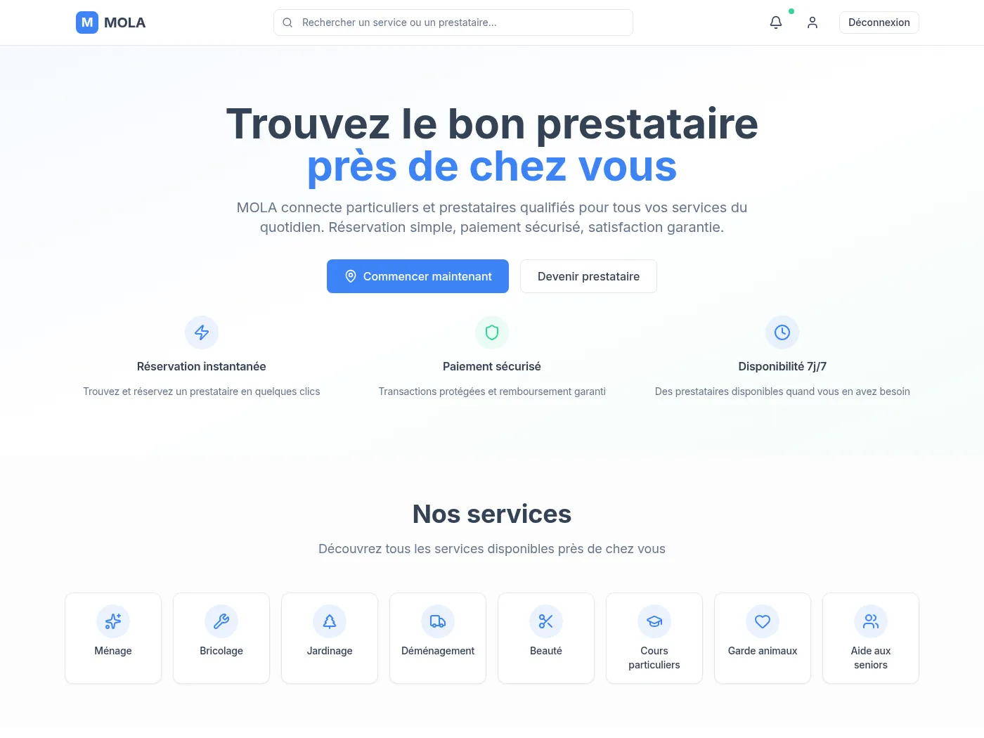 MOLA – Marketplace mobile & web pour services à la personne avec mise en relation sécurisée