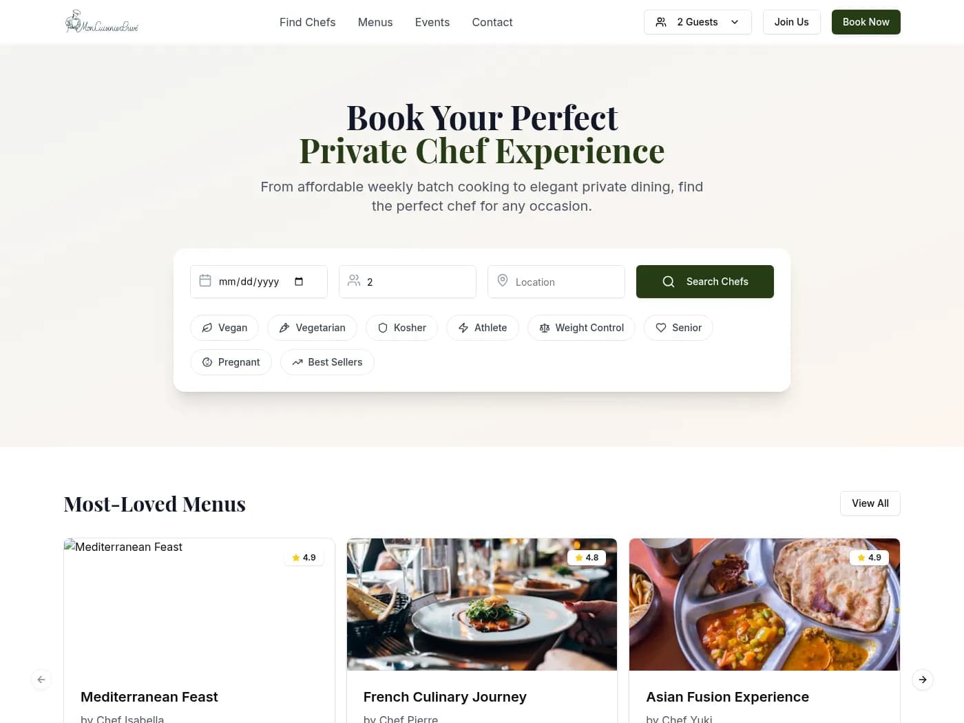 MonCuisinierPrive - Private Chef Booking Platform