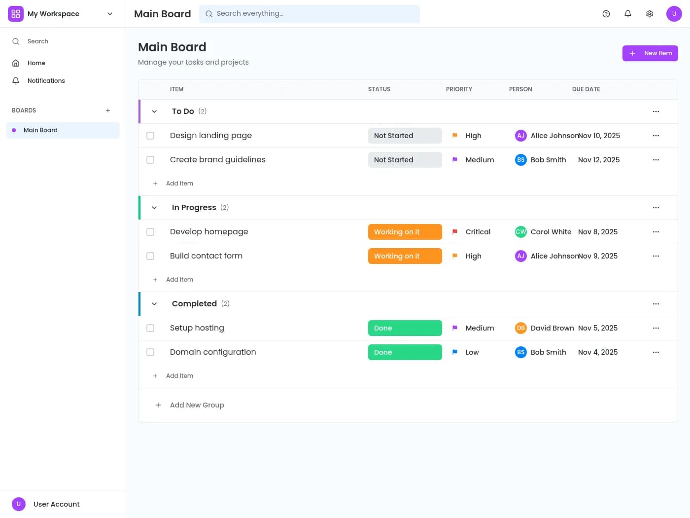 Monday Task Management Web App