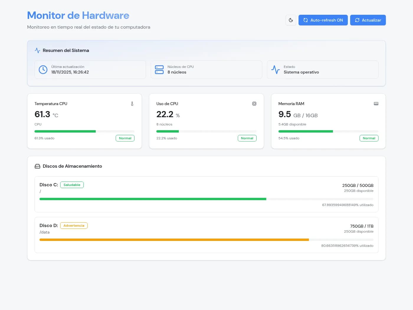Monitor de Temperatura y Estado de Hardware para PC