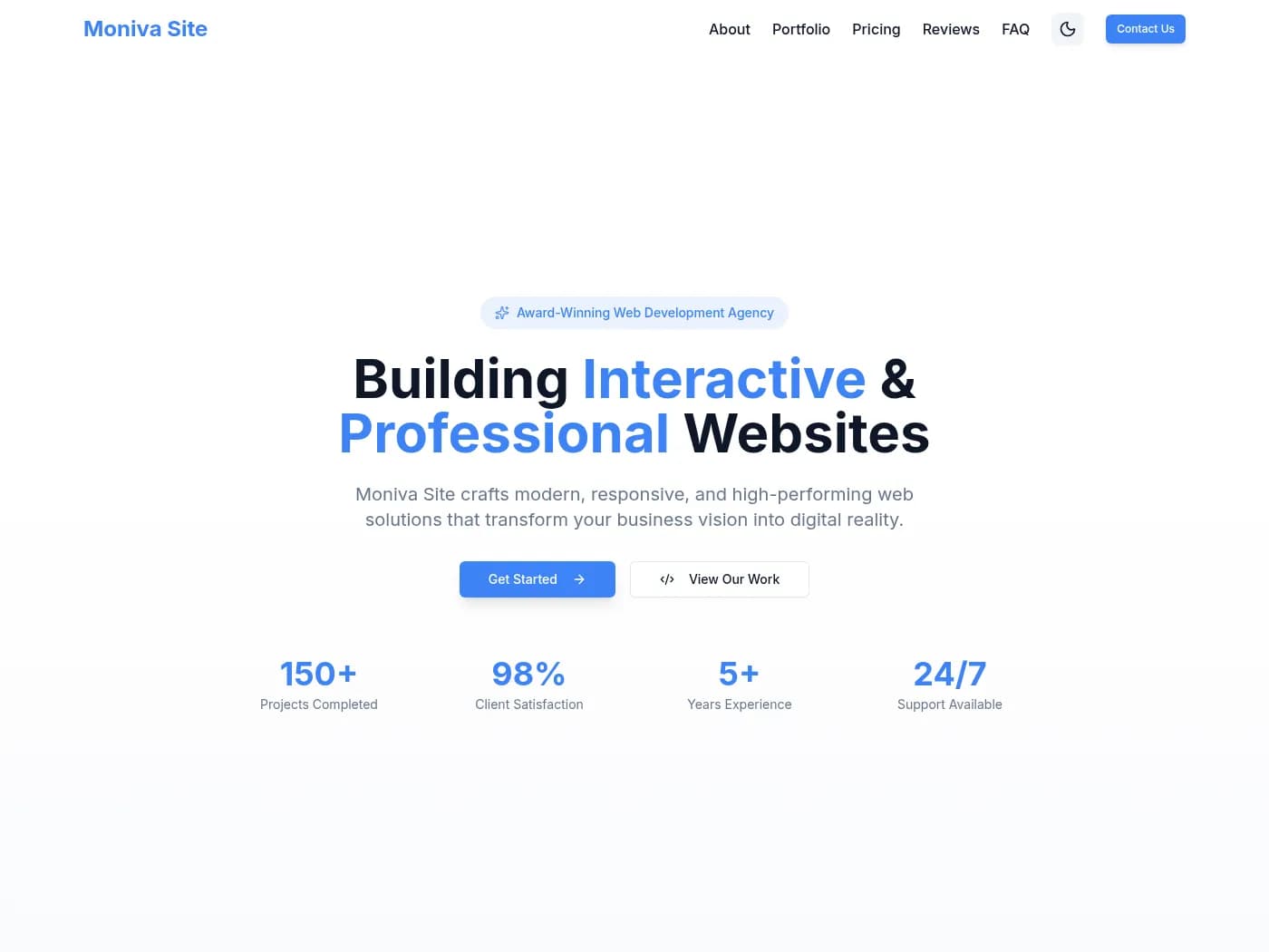 Moniva Site Custom Web Development Agency Landing Page