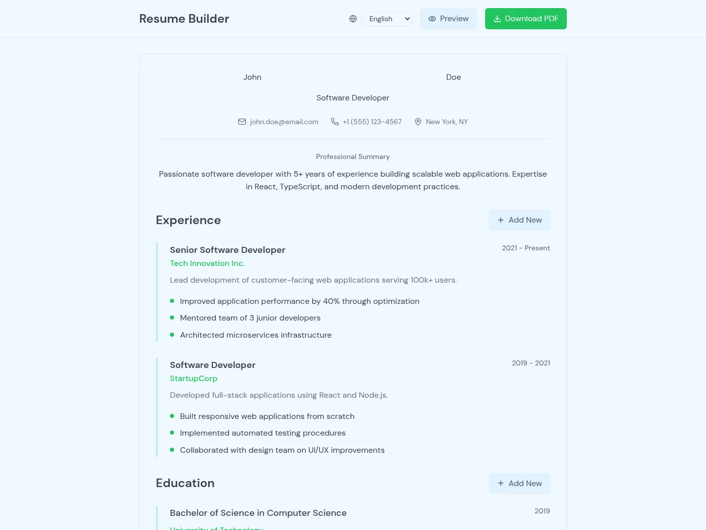 Monochrome Resume Builder