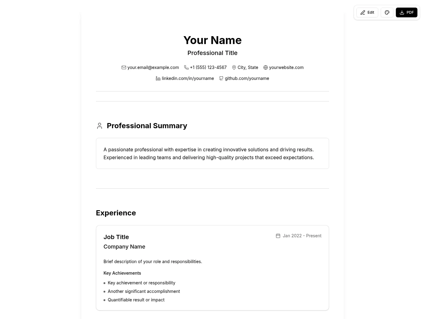 Monochrome Resume Builder