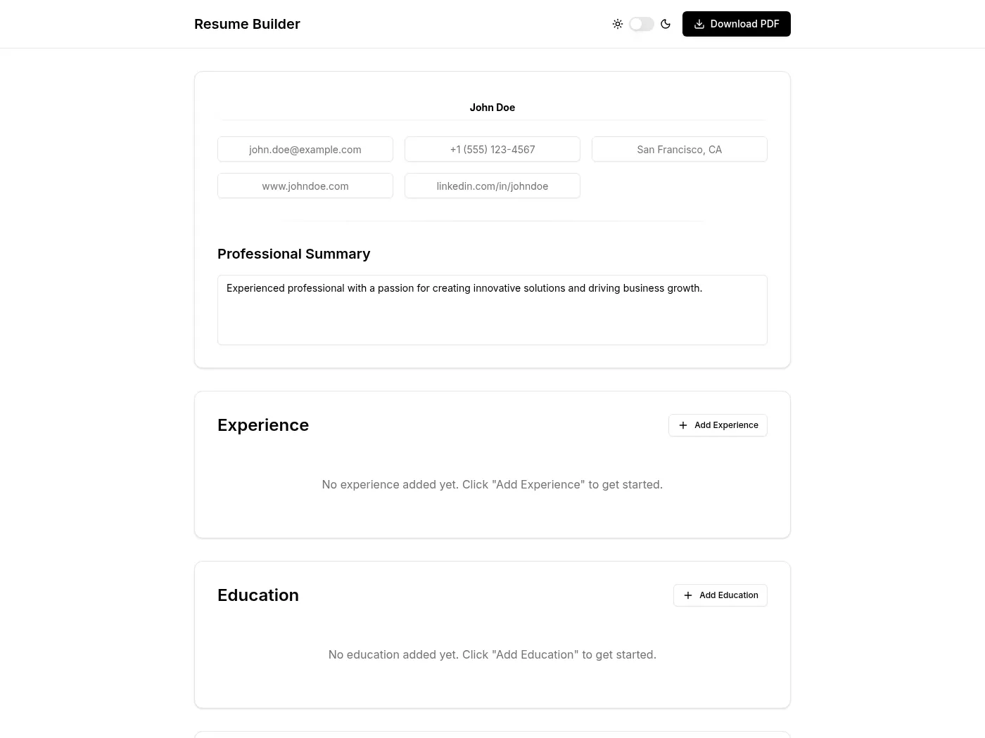 Monochrome Resume Builder