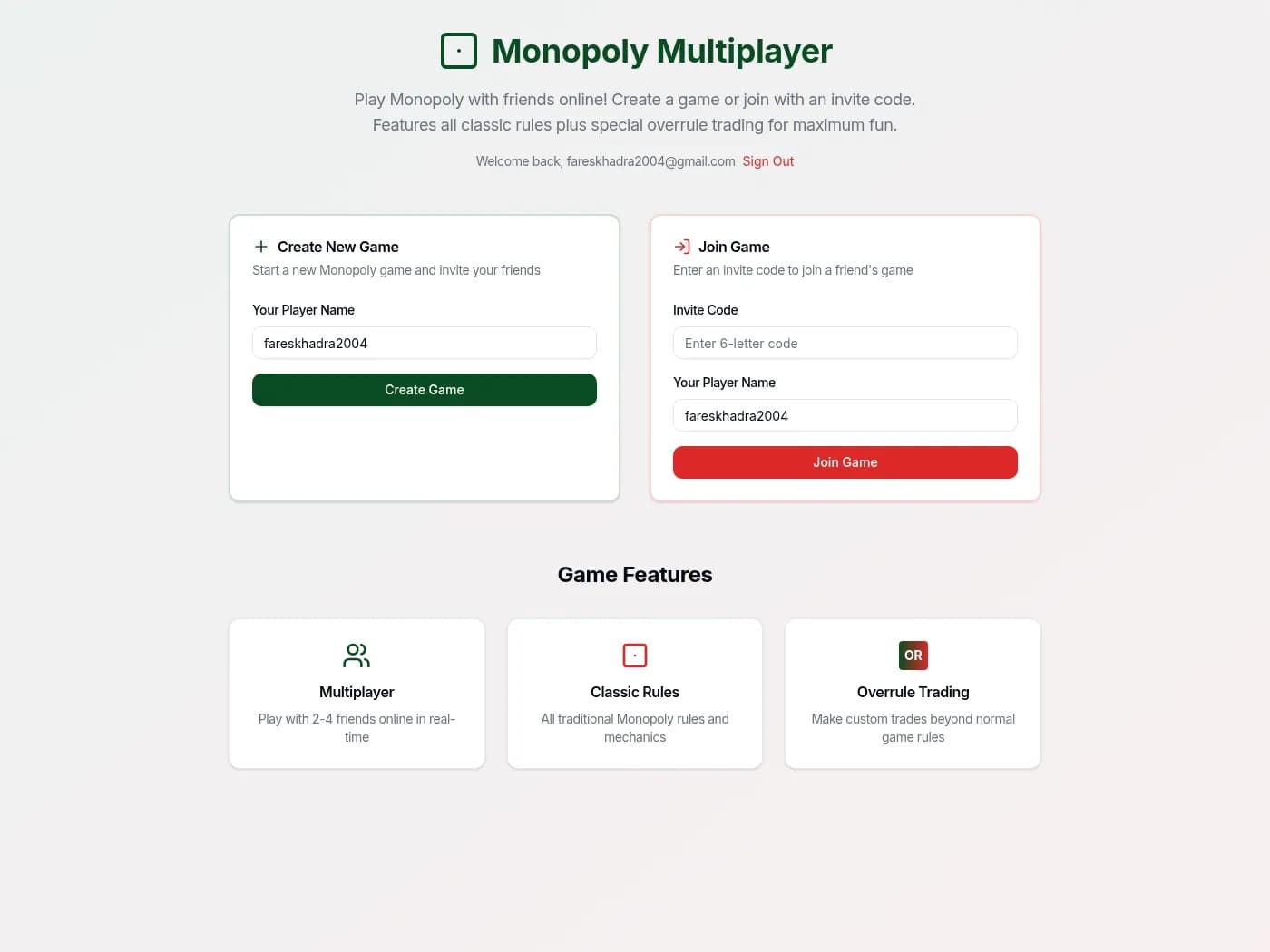 Monopoly Multiplayer Web with Custom Overrule Trades