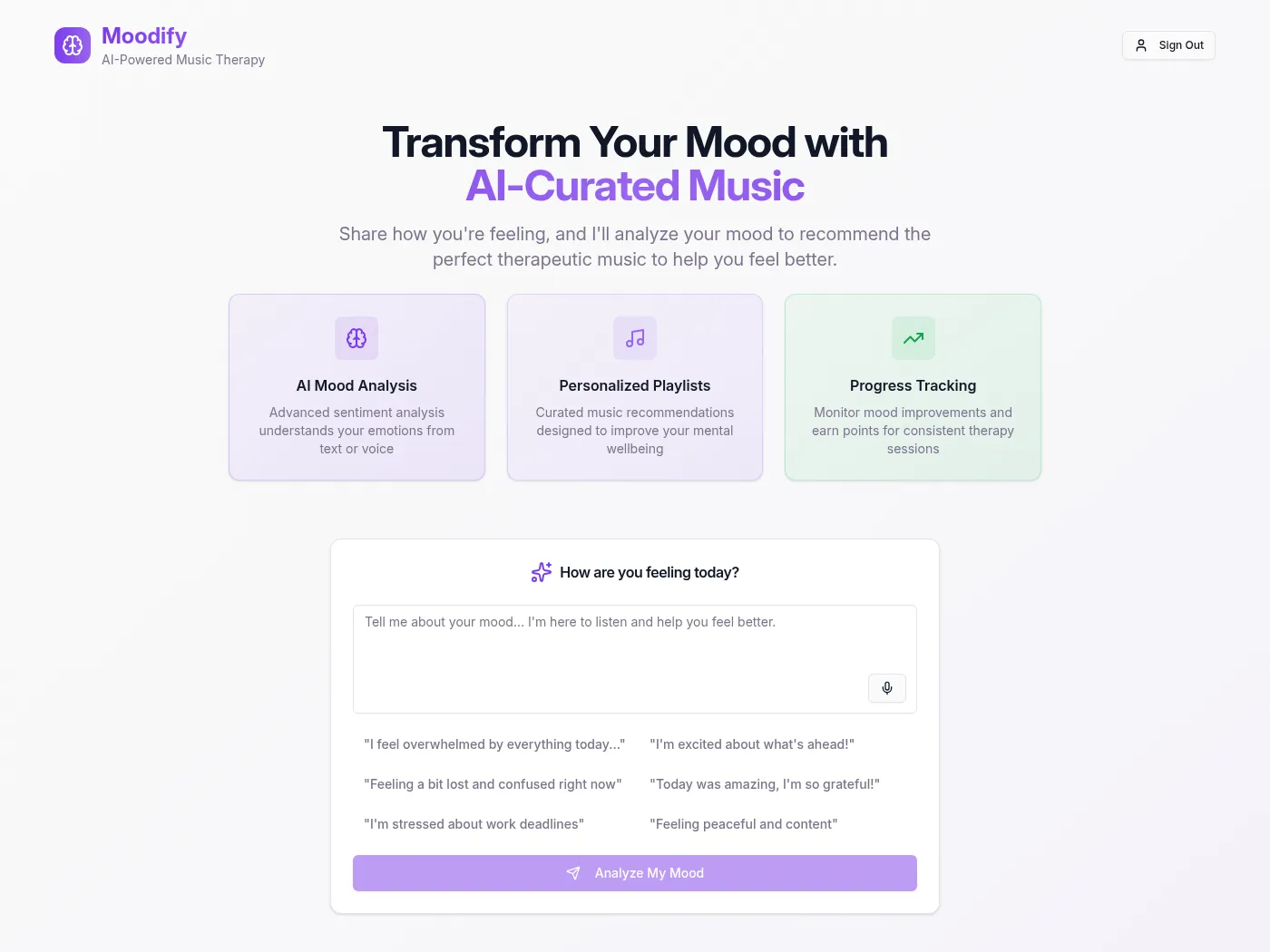 Moodify – AI-Powered Mood-Based Music Therapy Platform