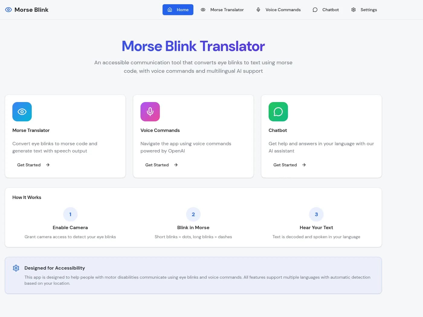 Morse Blink Translator with Multilingual Voice Control and Chatbot
