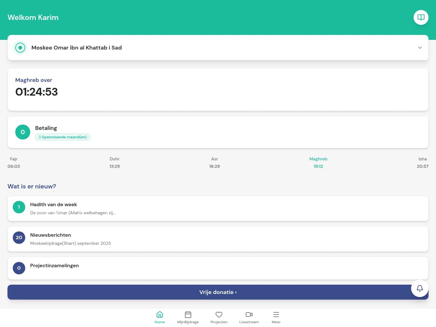 Moskee Omar ibn al Khattab App Interface