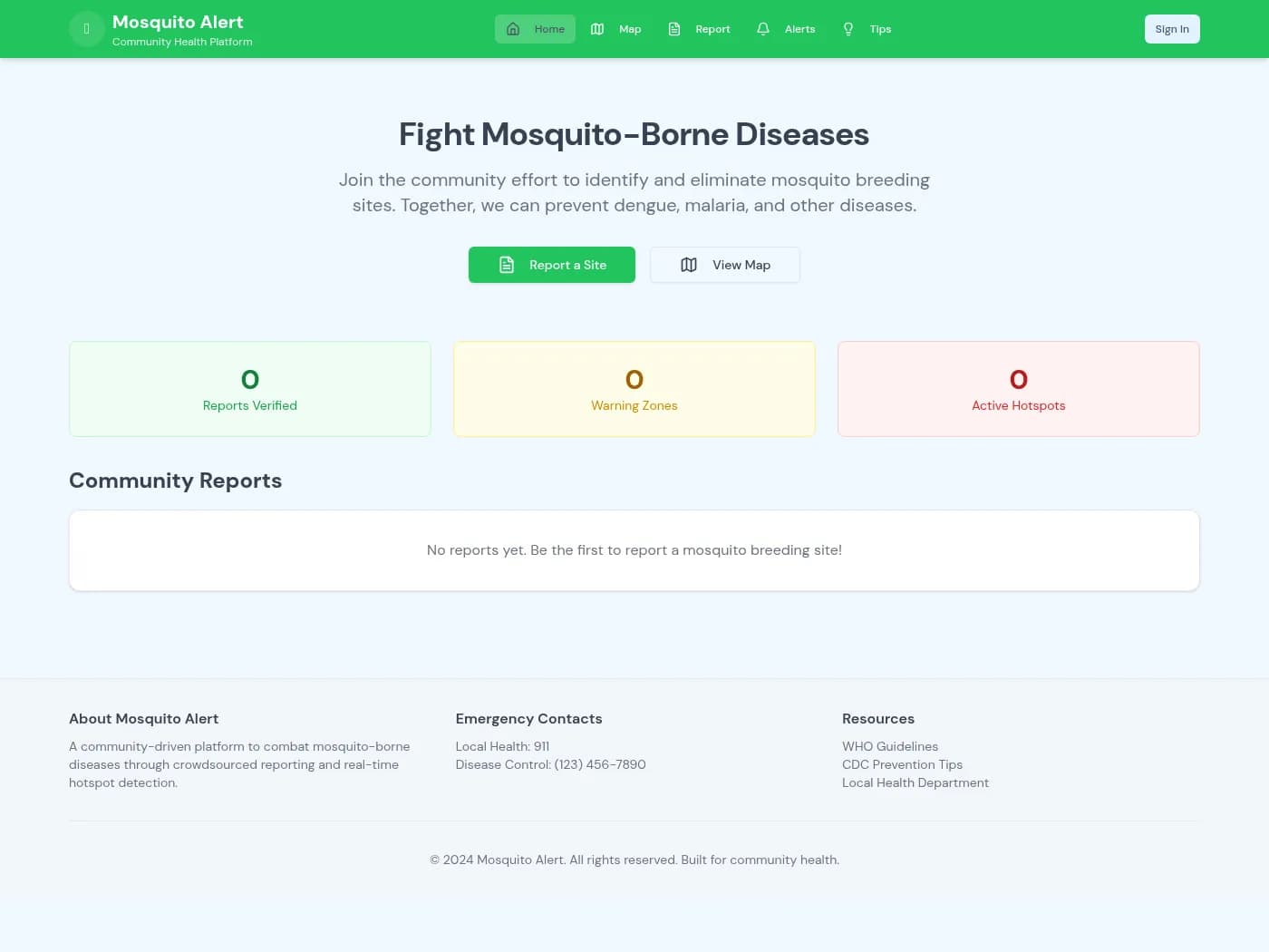 Mosquito Alert – Crowdsourced Mosquito Breeding Site Reporter with Live Hotspot Detection & Health Alerts
