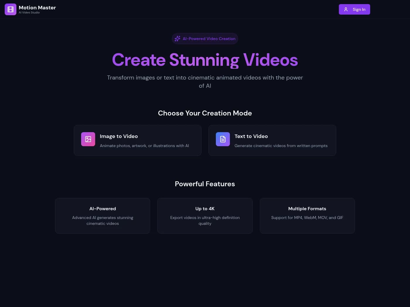 Motion Master Studio – AI Video Creator & Animator