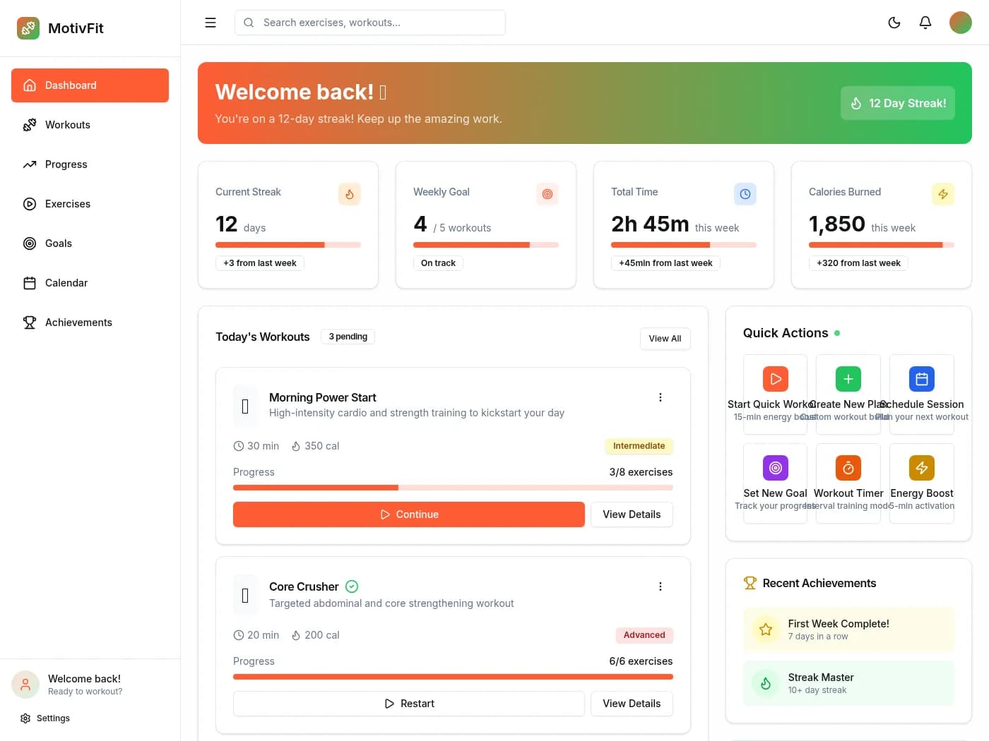 MotivFit: Modern Workout System for Goal-Driven Fitness