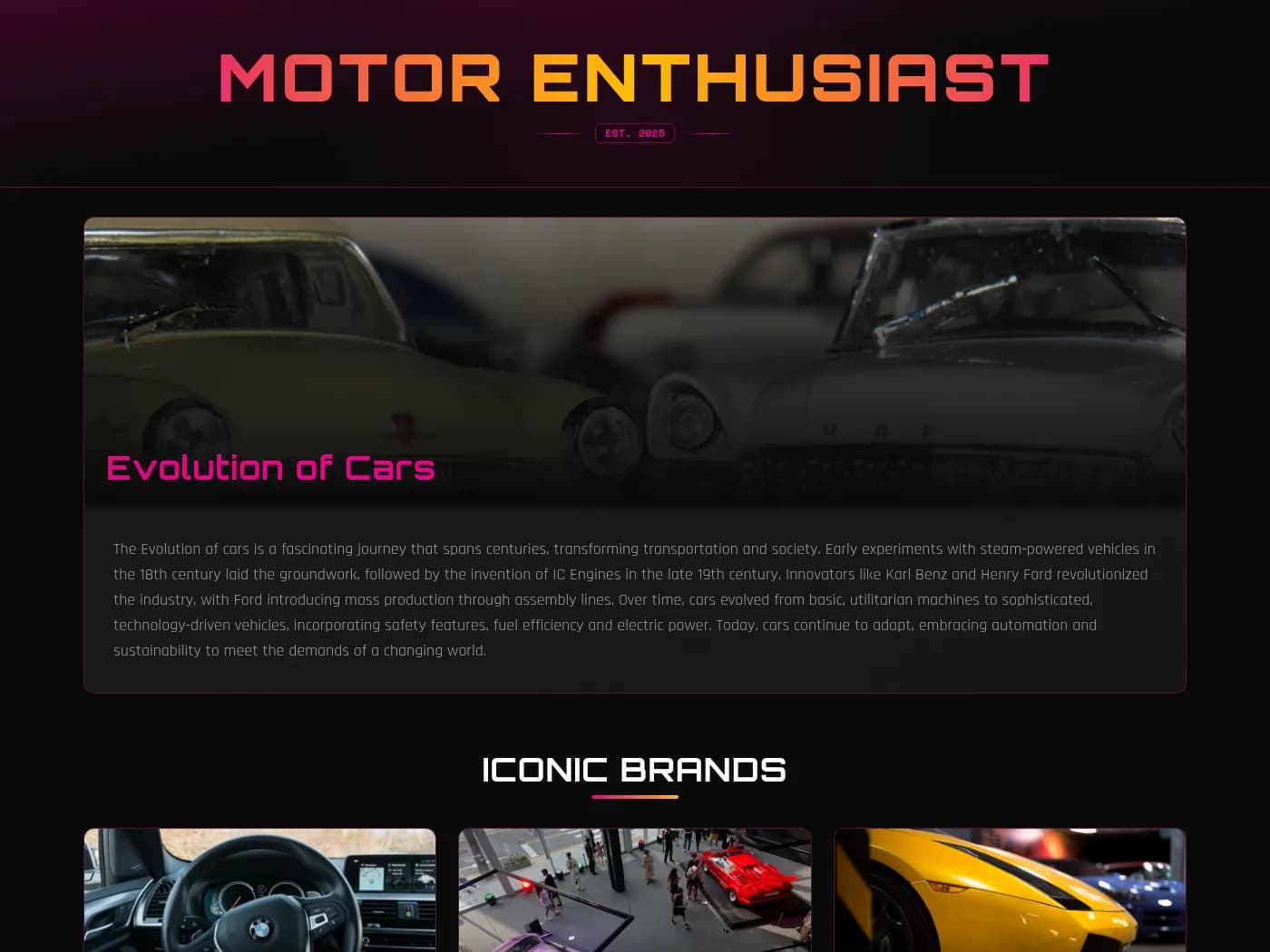Motor Enthusiast: Interactive Car Showcase Website