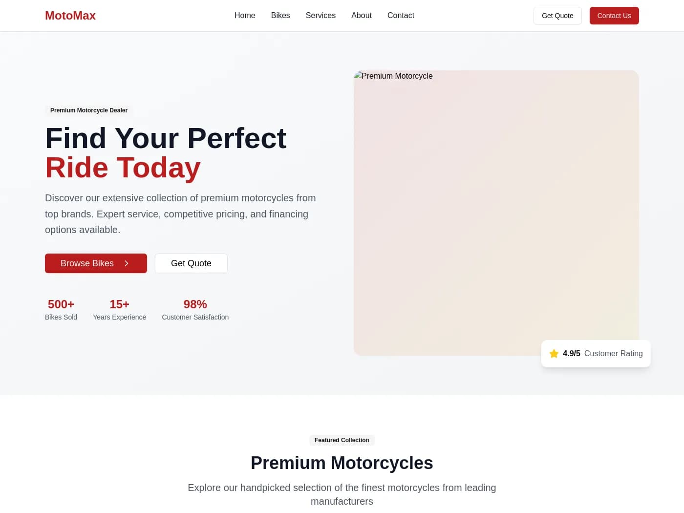 Motorbike Sales Landing Page