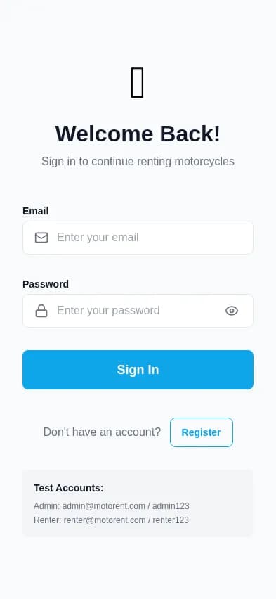 MotoRent: Production-Ready Motorcycle Rental Mobile App with Admin & Renter Roles