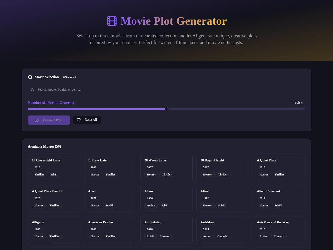 Movie Plot Generator from Selected Films