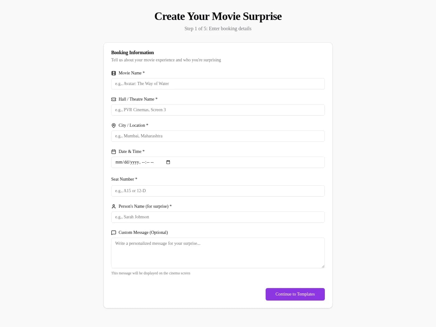Movie Surprise Web Application for Personalized Cinema Messages