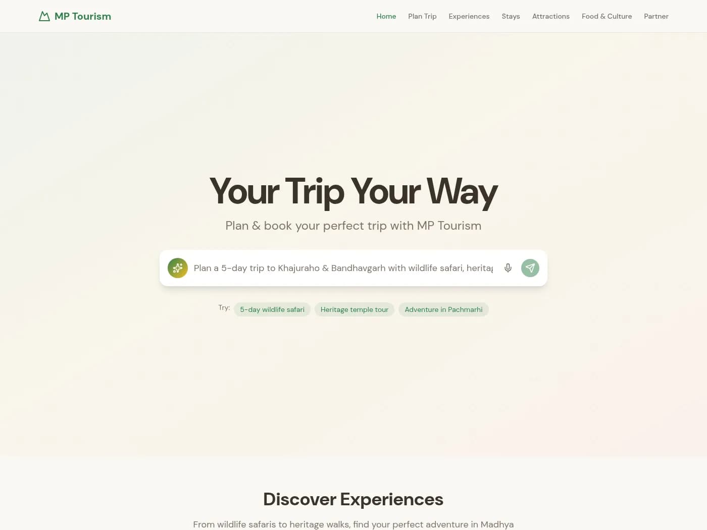 MP Tourism AI Travel Planner Demo Website