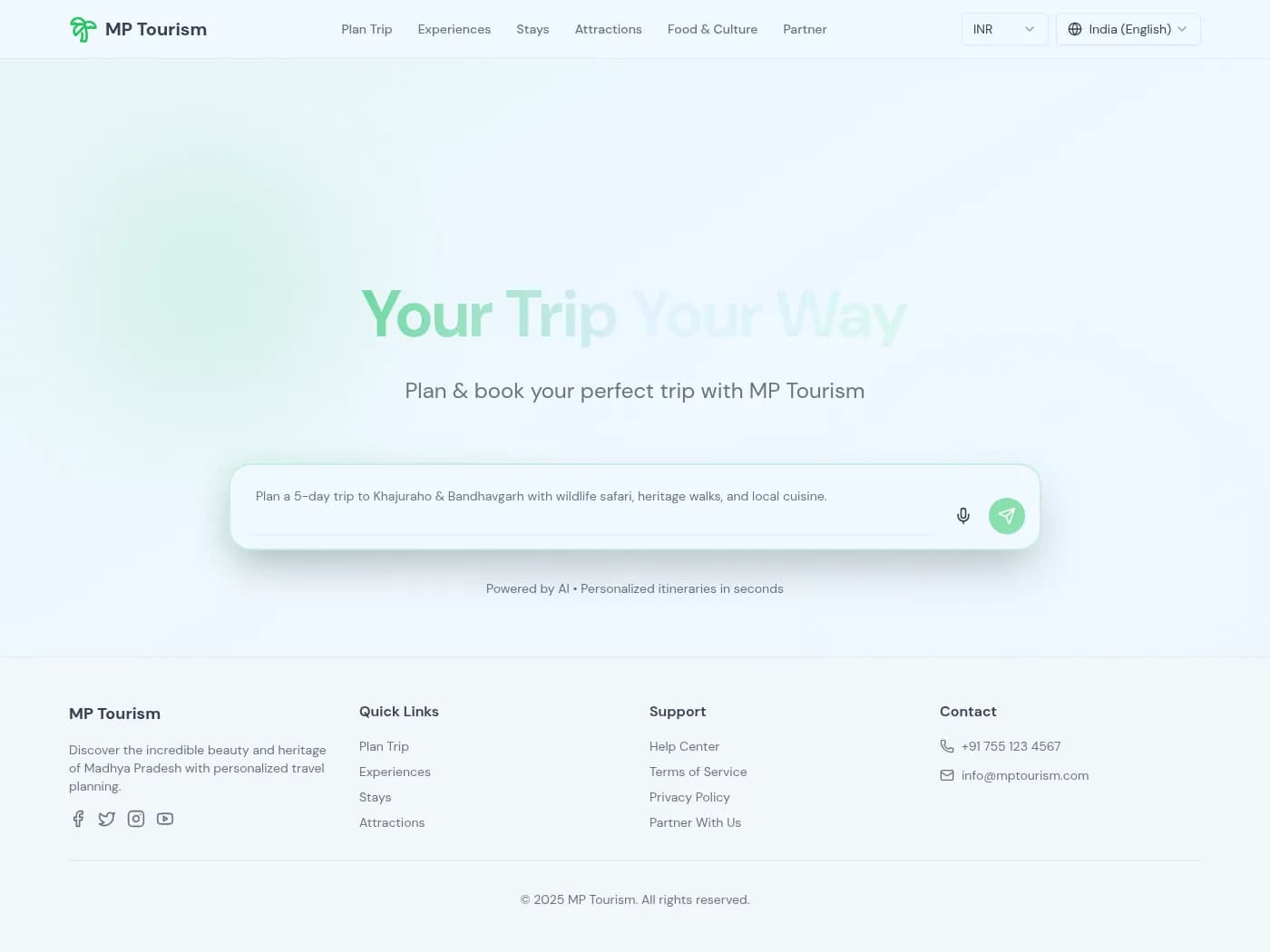 MP Tourism – Your Trip Your Way: AI Travel Planner for Madhya Pradesh