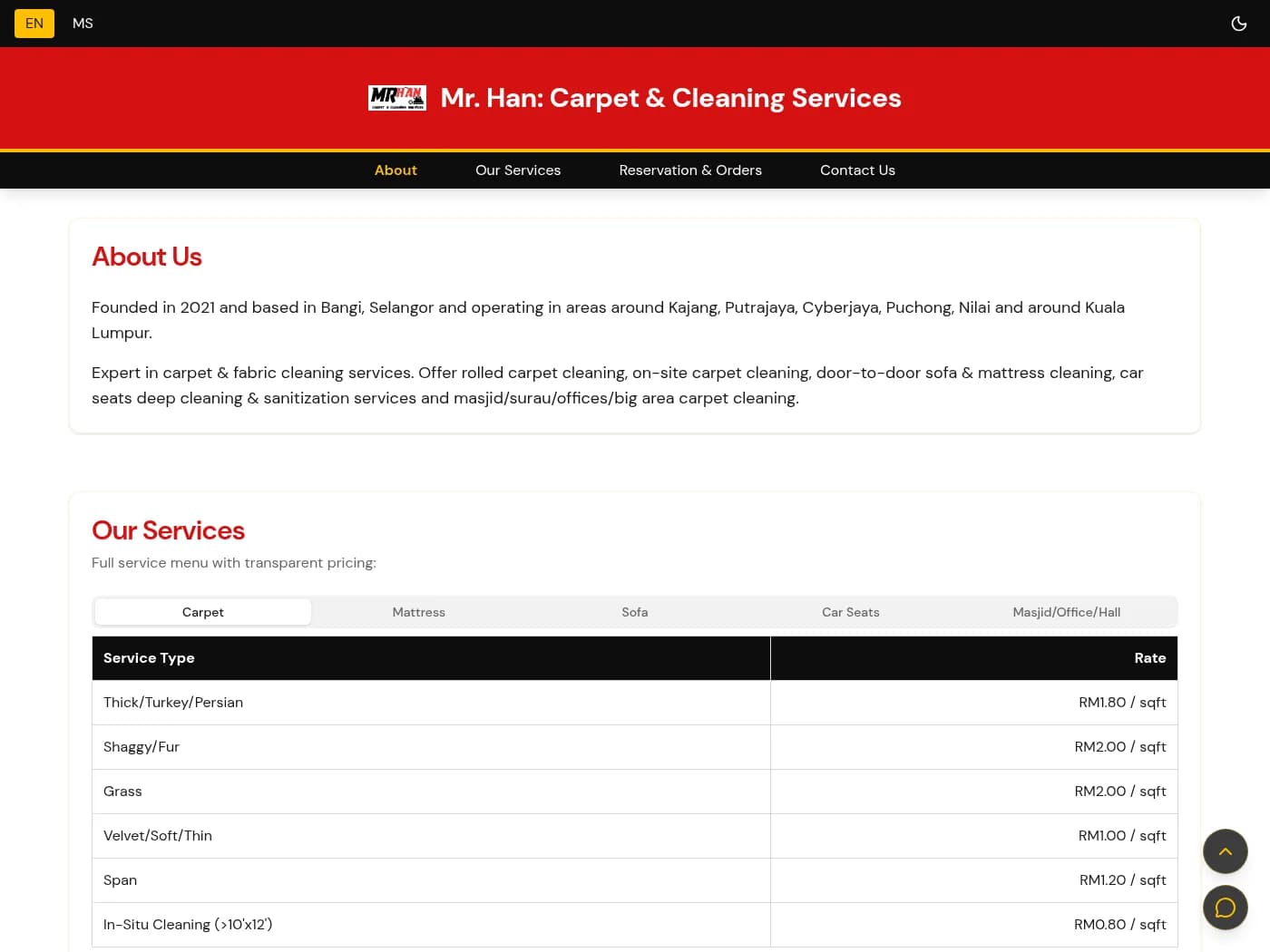 Mr. Han: Carpet & Cleaning Services Web App