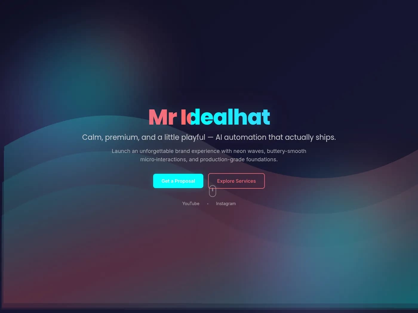 Mr Idealhat 3D Marketing Website & Admin Dashboard with Reactive Neon Waves