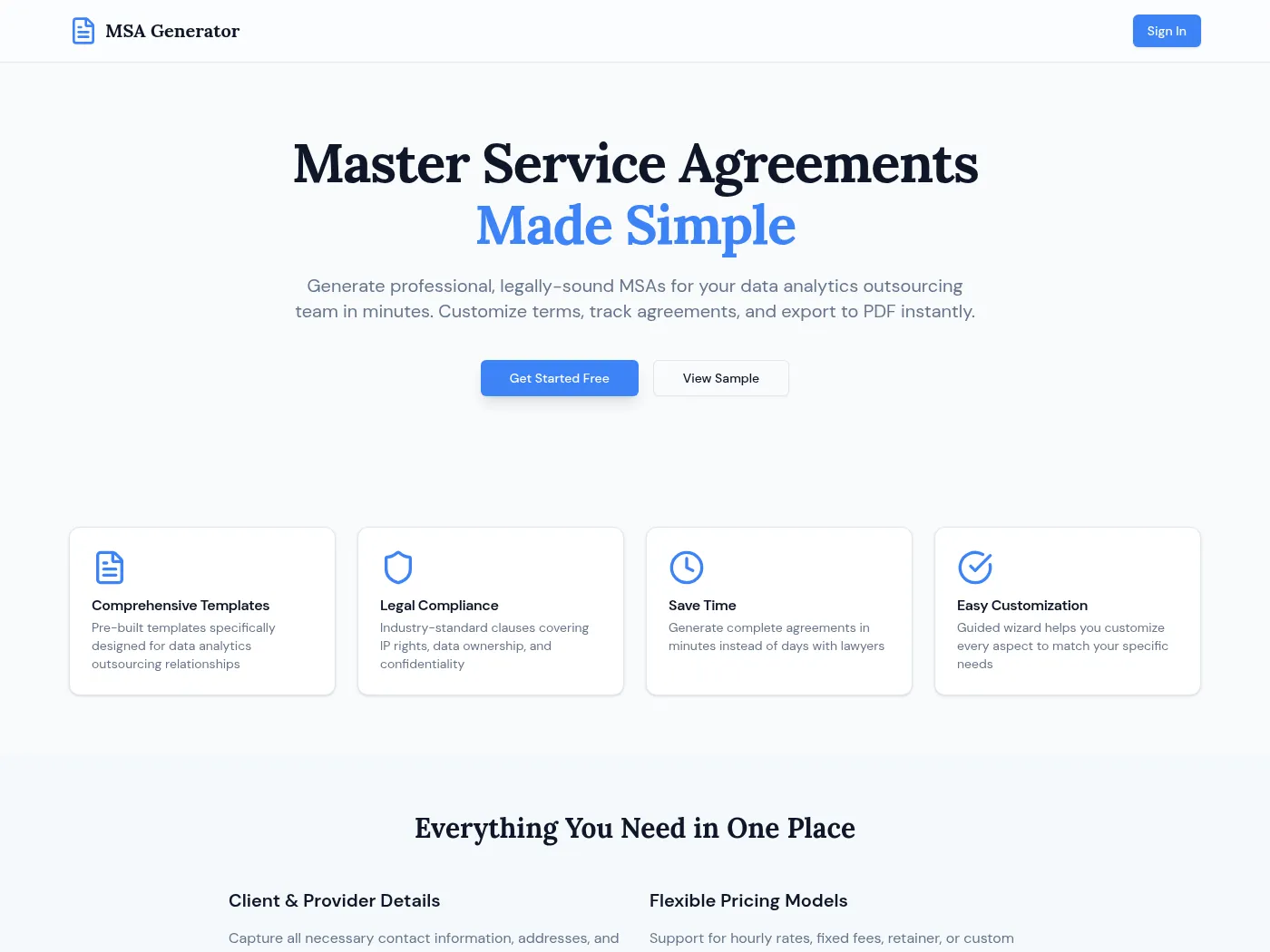 Master Service Agreement Generator for Data Analytics Outsourcing