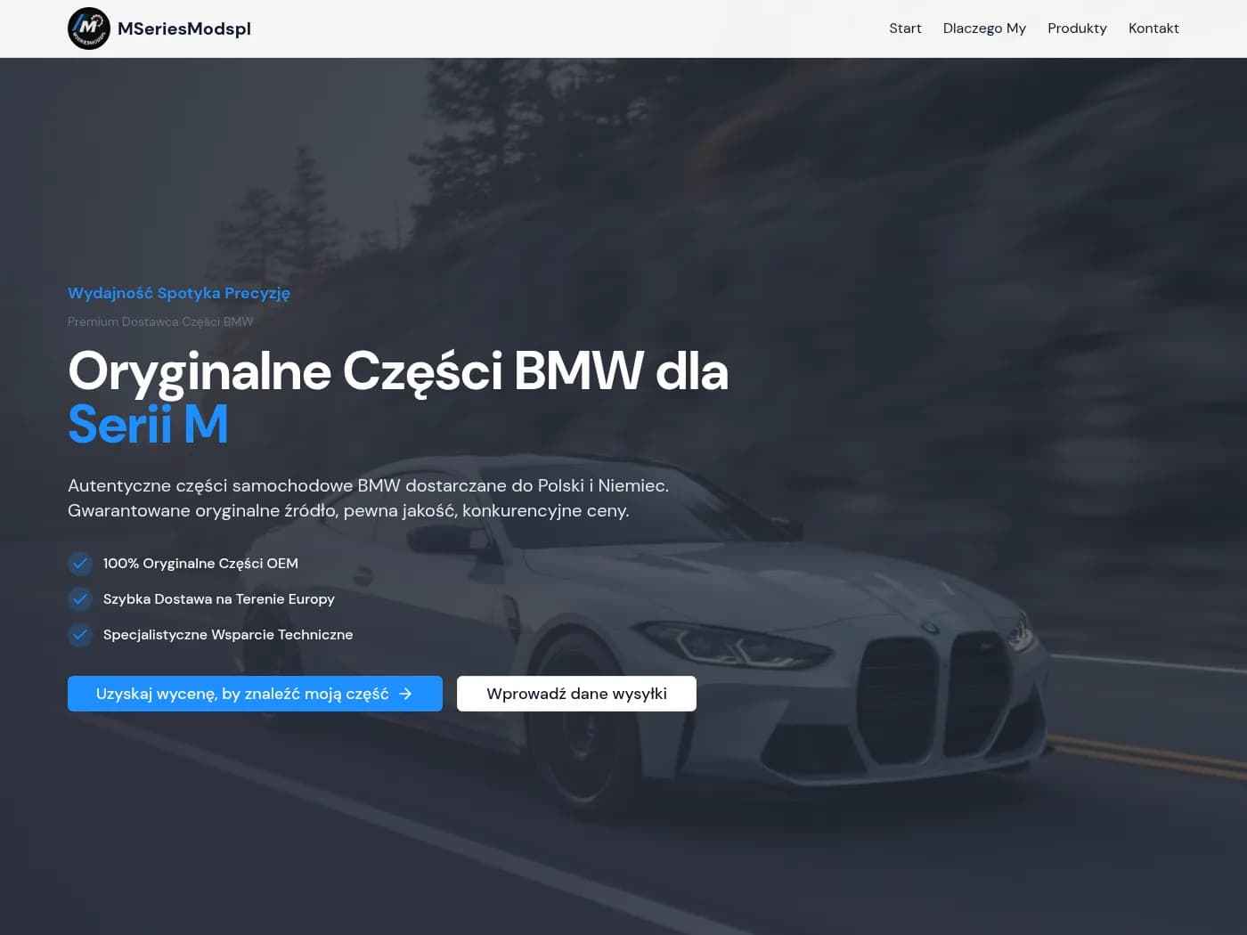 Strona Internetowa MSeriesModspl — Oryginalne Części BMW Serii M w Polsce i Niemczech