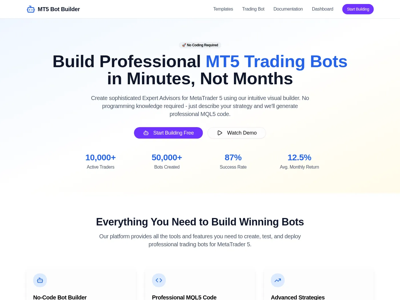 MT5 Expert Advisor Bot Builder