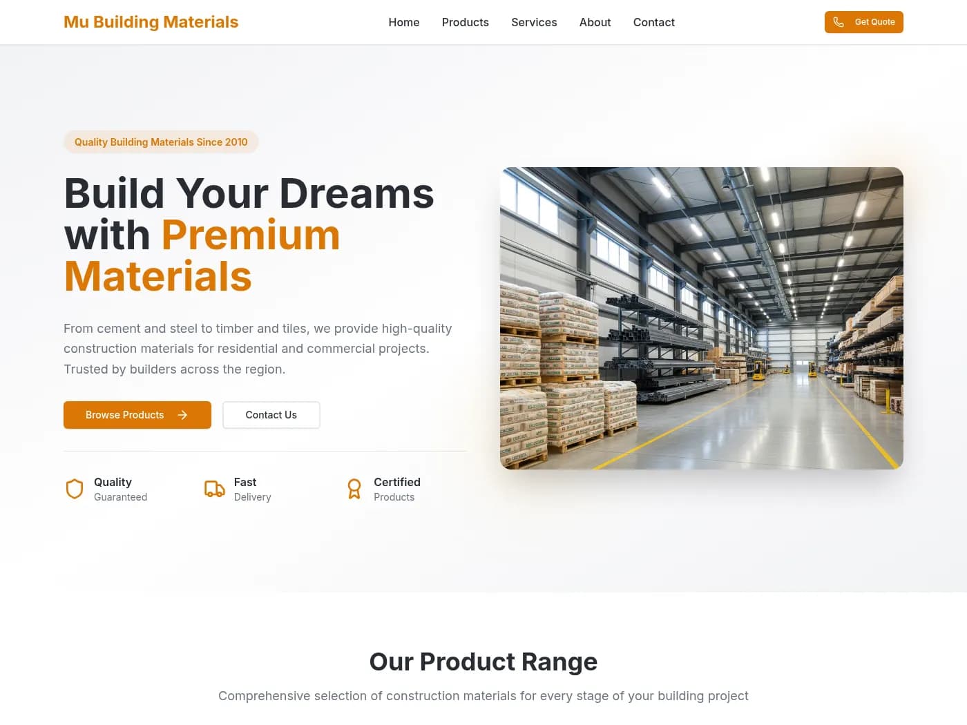 Mu Building Material Shop Website