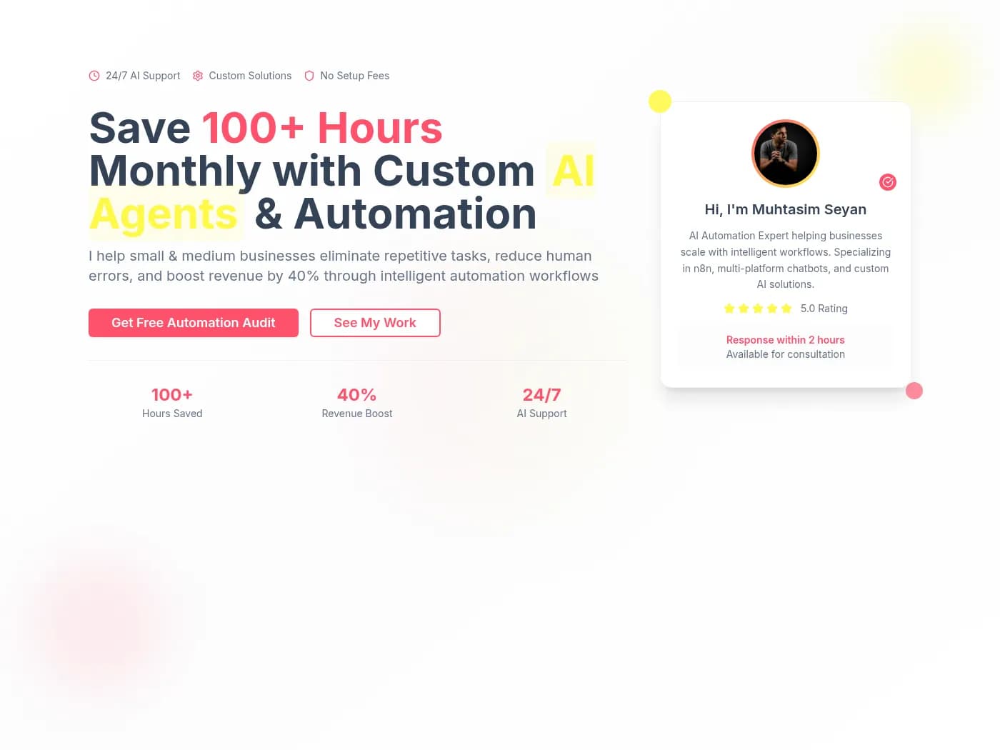 Muhtasim Seyan AI Automation Website – Modern, High-Converting Business Site for AI Agents and Automation Services