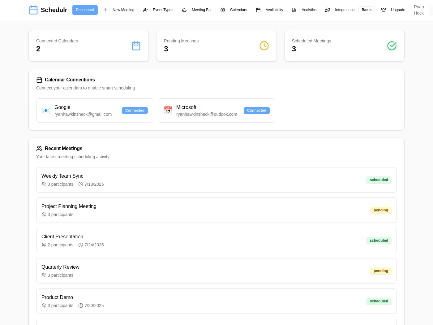 Multi-Calendar Meeting Scheduler