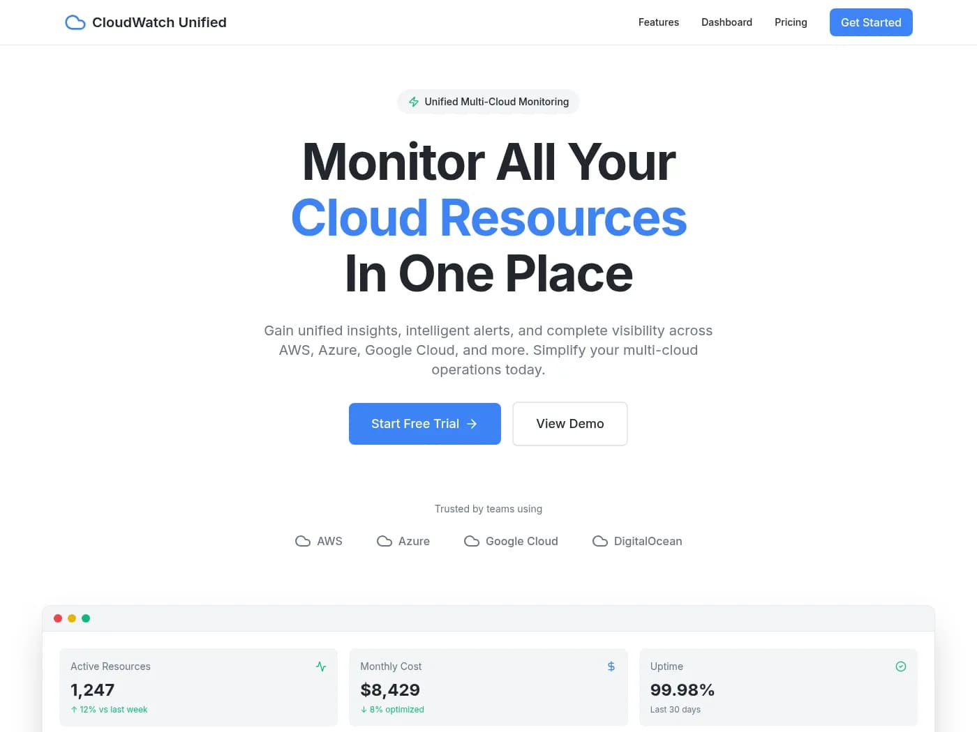 Multi-Cloud Monitoring Platform Website