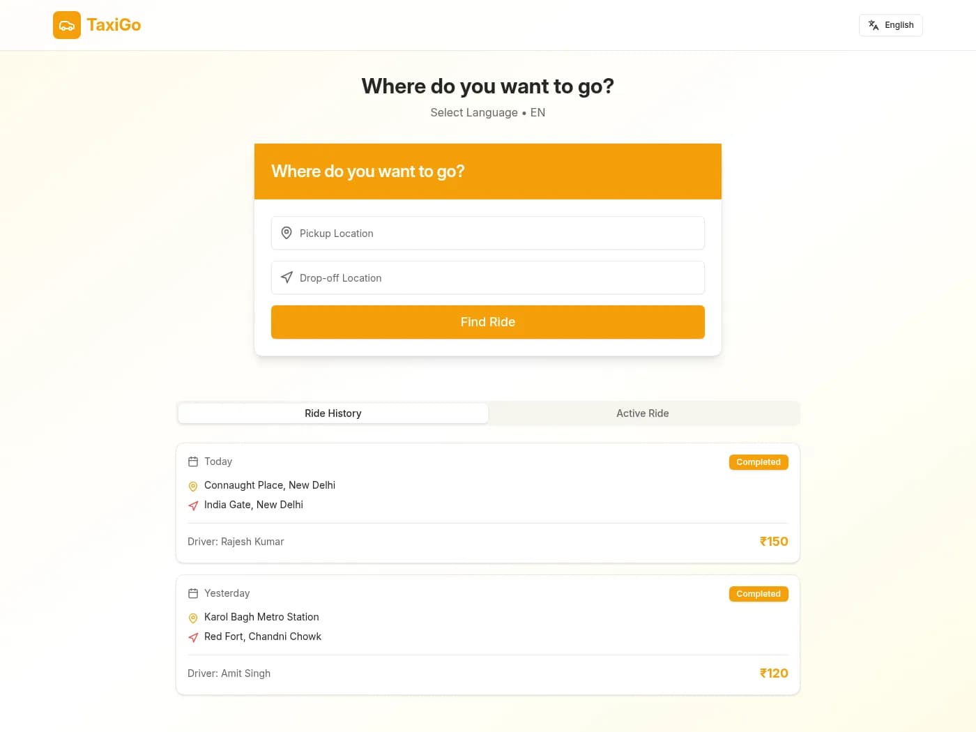 Multi-Language Taxi Booking System for India
