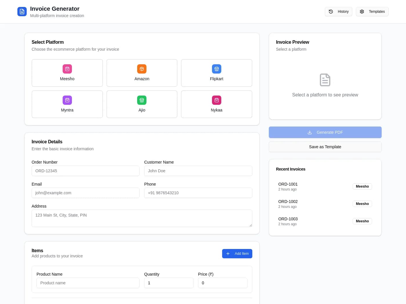 Multi-Platform Invoice Generator