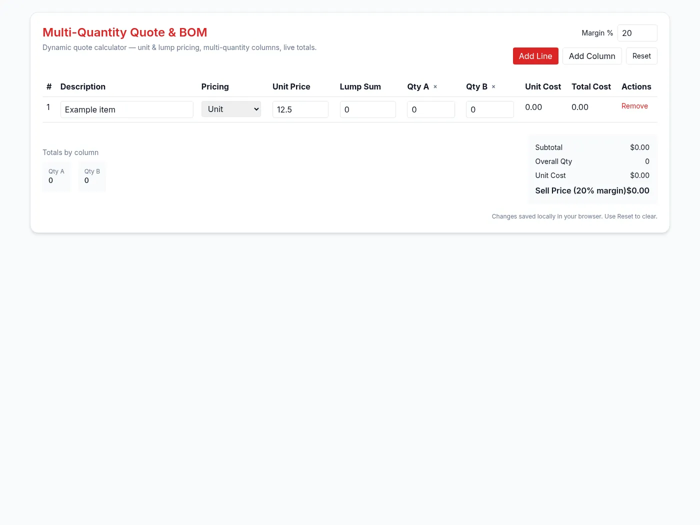 Multi-Quantity Quote & BOM Calculator