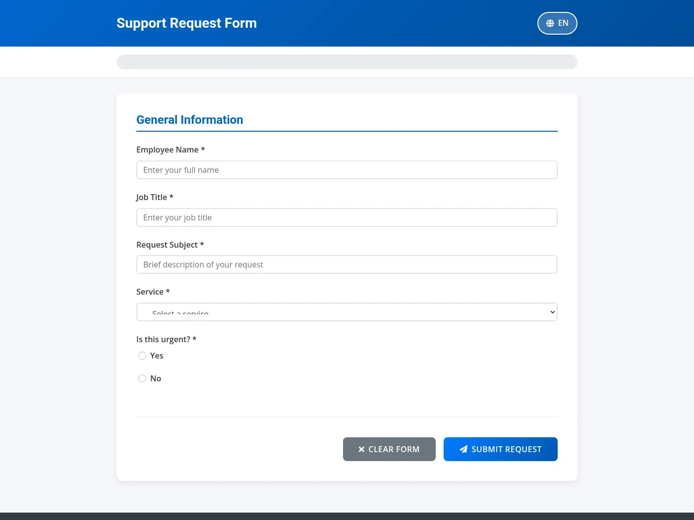 Multi-Service Dynamic Support Request Form
