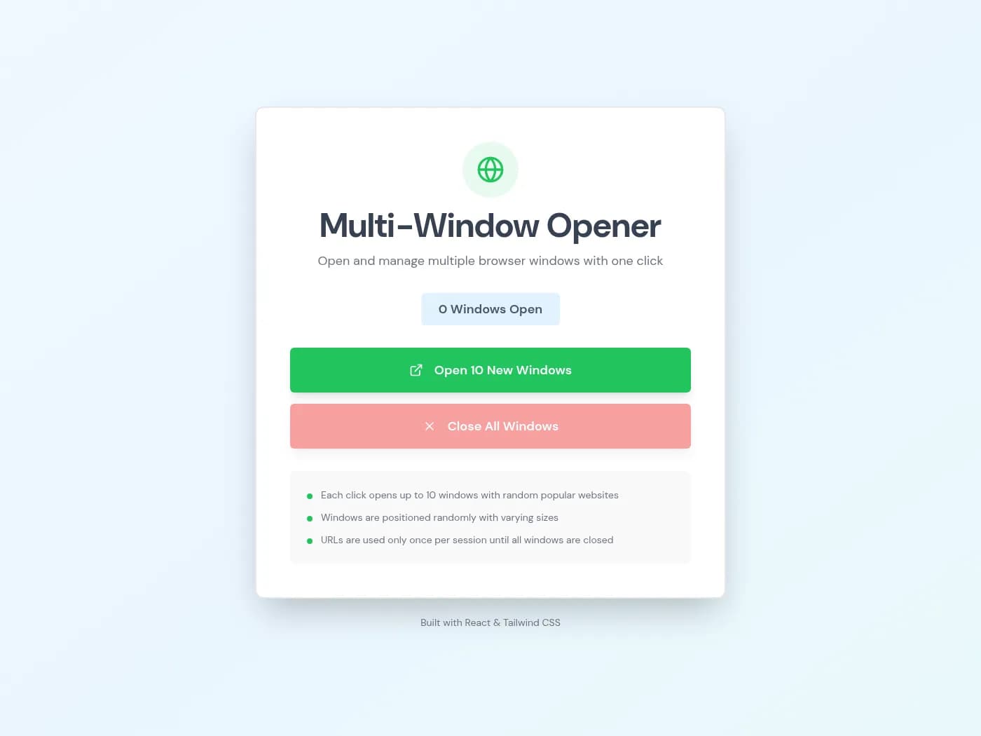Multi-Window Opener and Closer Web App