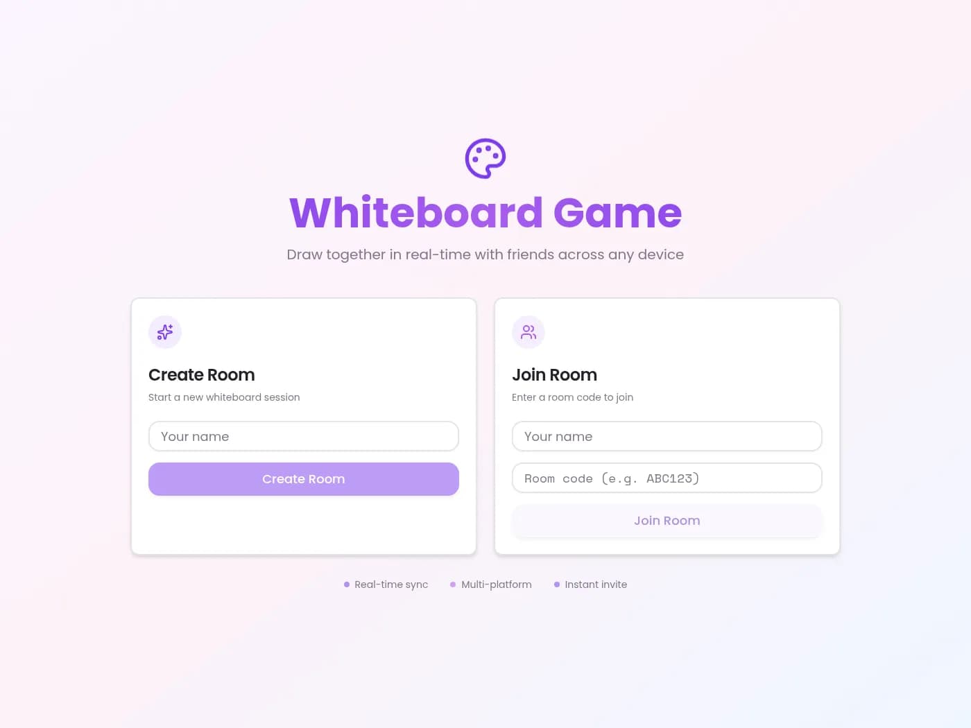 Multiplatform Multiplayer Whiteboard Game with Smooth Invite Flow