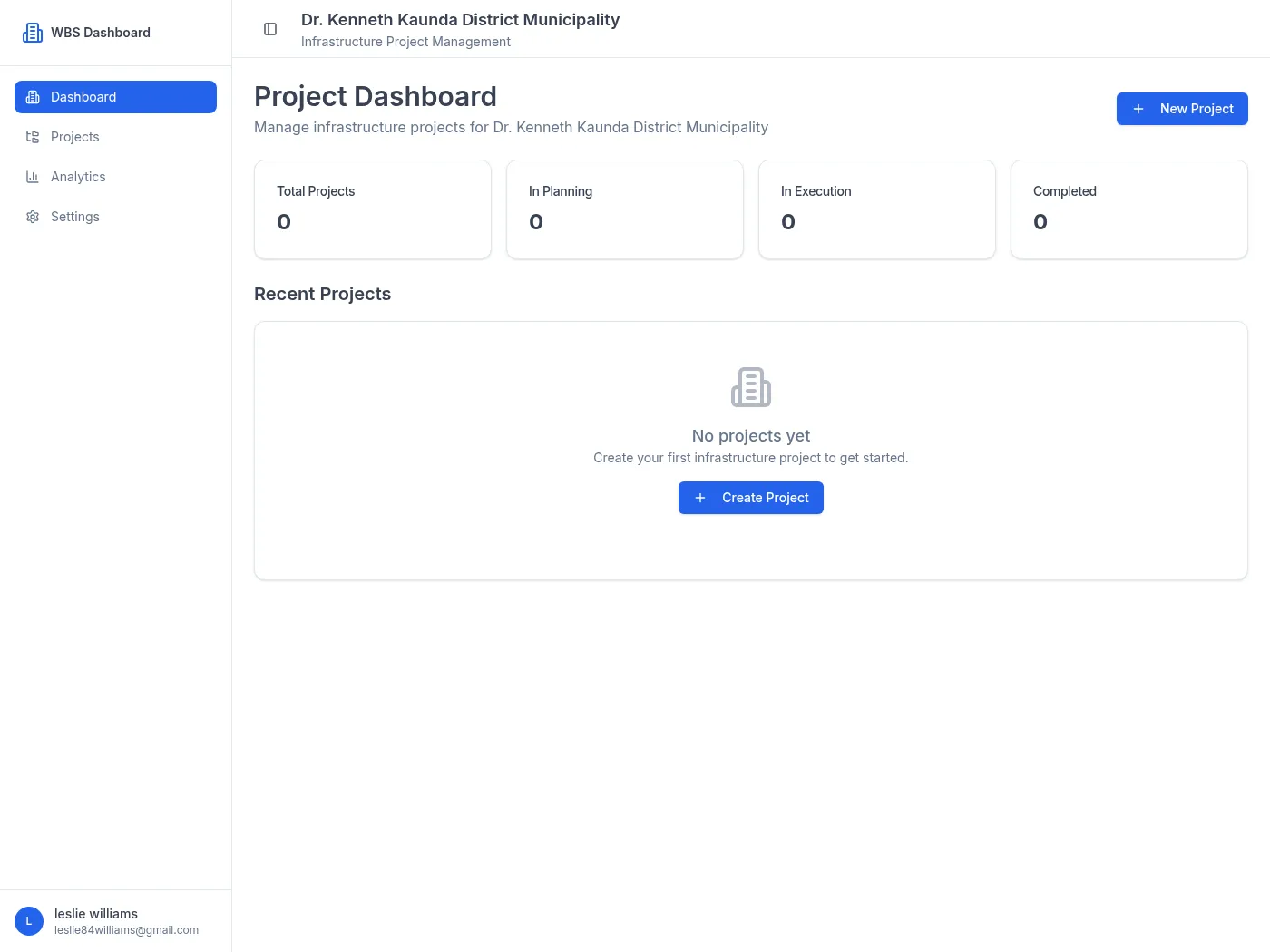Municipal Infrastructure WBS Dashboard for Dr. Kenneth Kaunda District