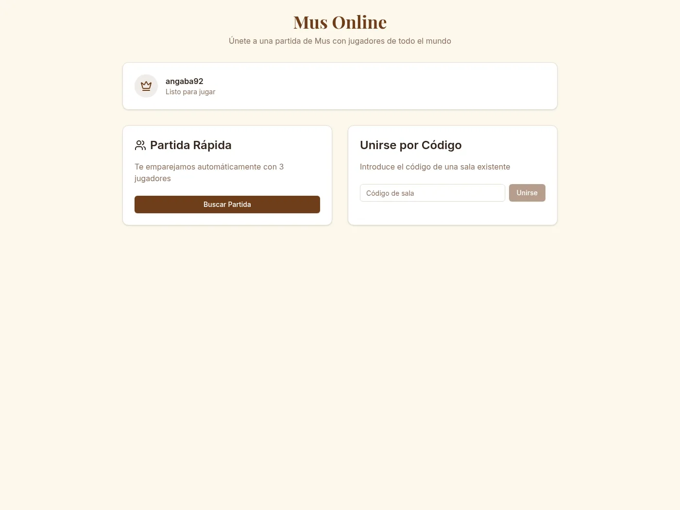 Plataforma Online para Jugar al Mus