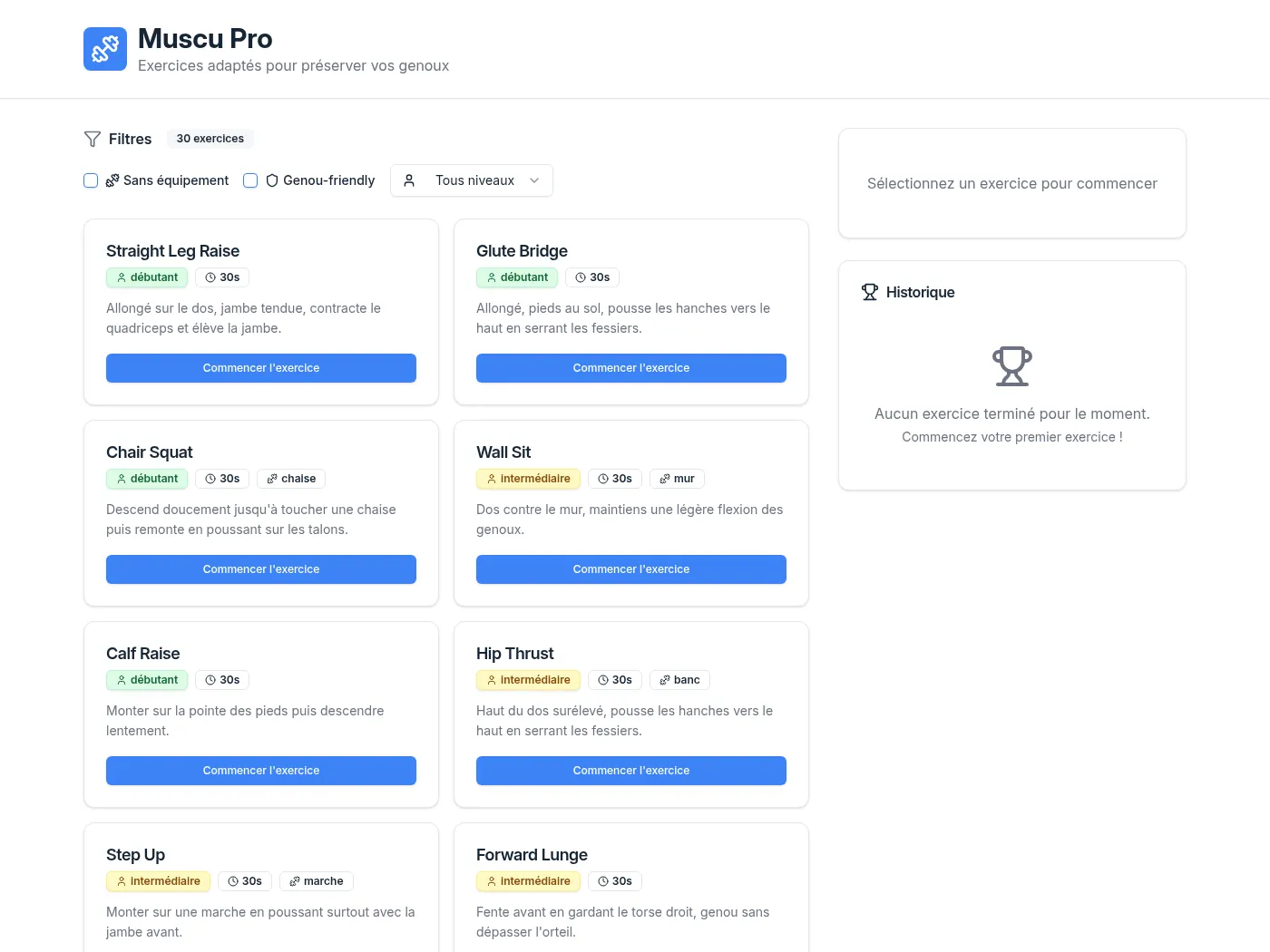 Muscu Pro: Genou-Friendly Web Fitness App