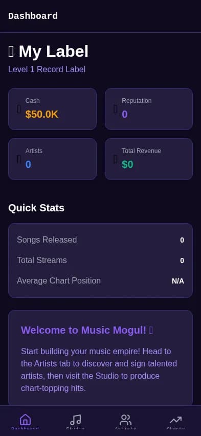 2D Text-Based Music Industry Mobile Game Simulator