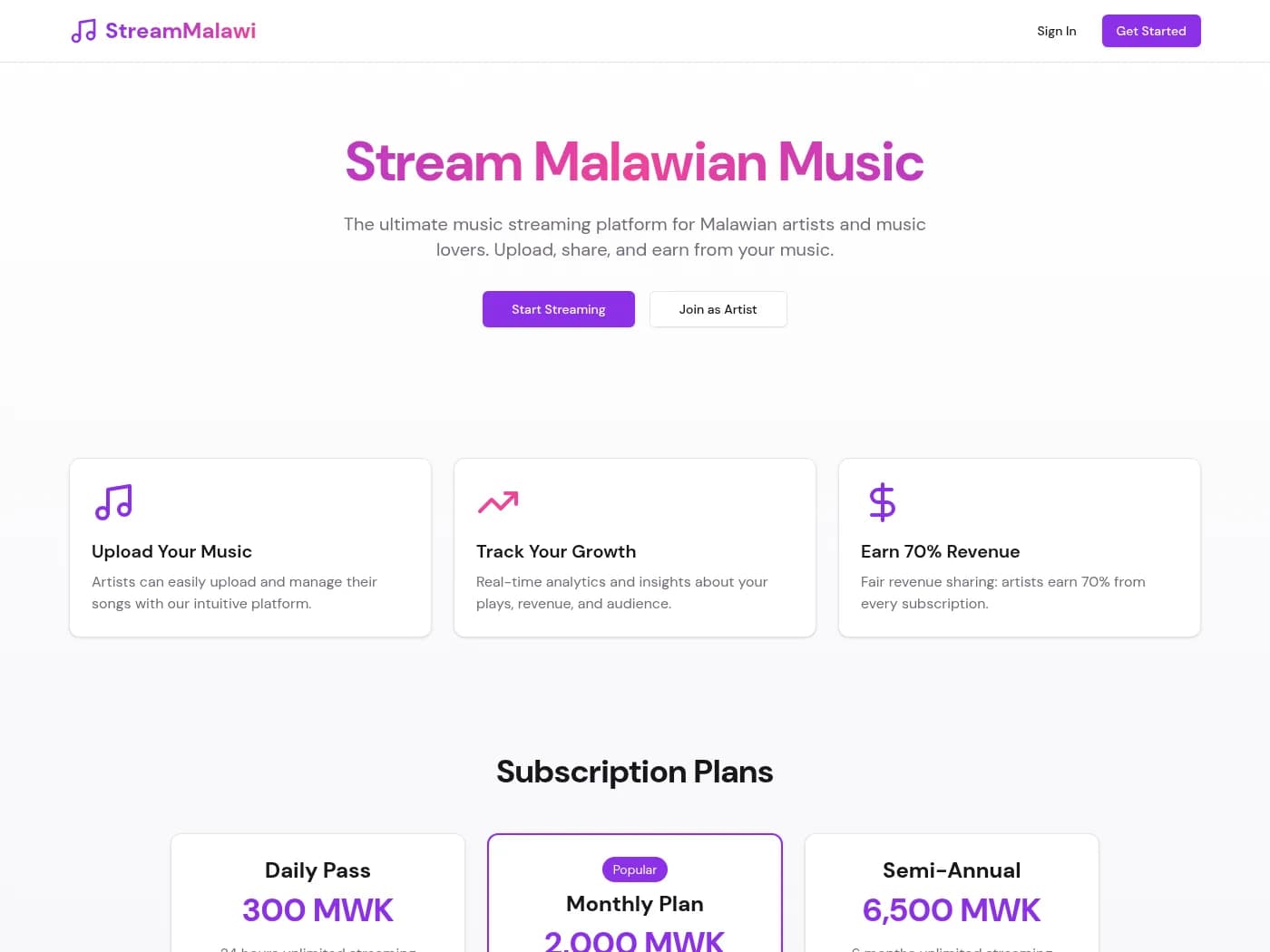 StreamMalawi: Music Streaming Platform for Artists and Admins